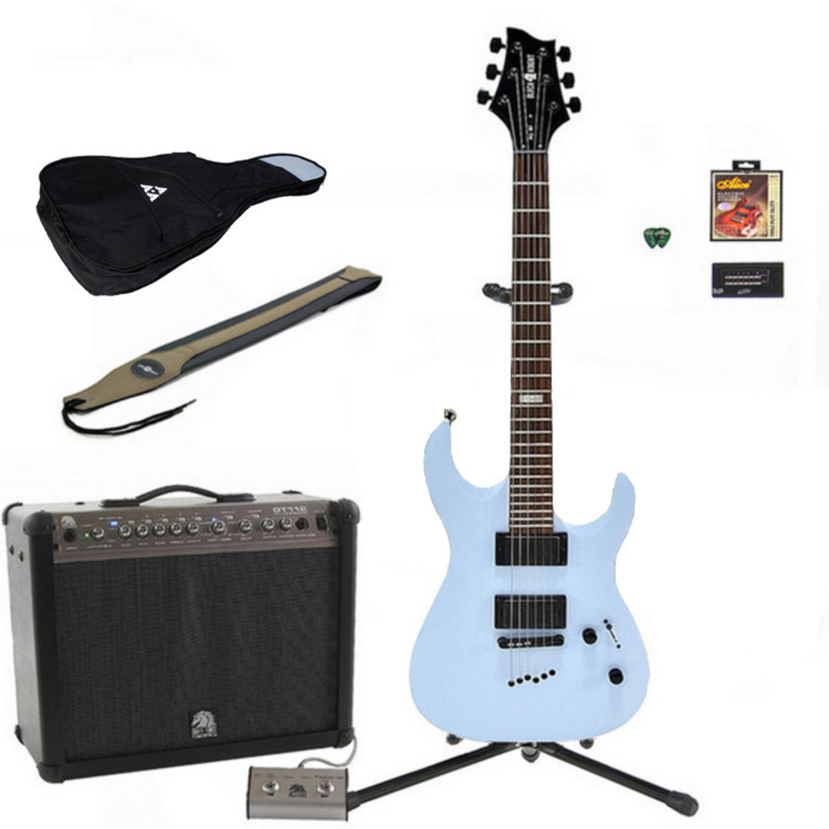 Black Knight RS-80 Ice Blue Guitar + 60W Amp Pack | Gear4music