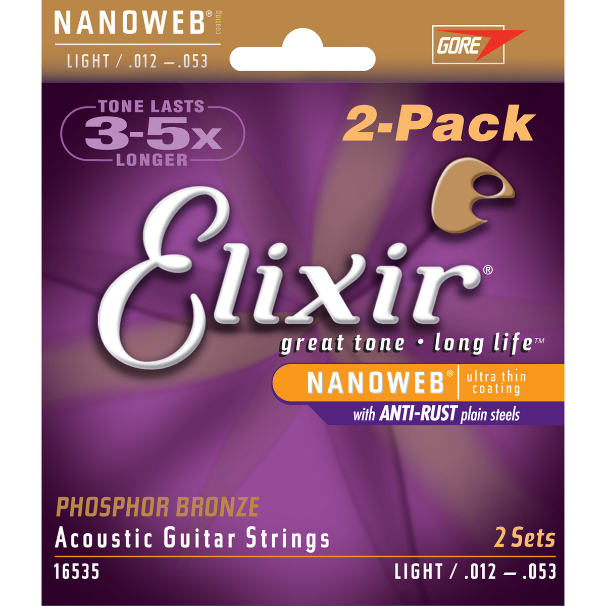 DISC Elixir E11052 Nanoweb Light guitarra acústica cuerdas, 12-53, Pk 2 ...