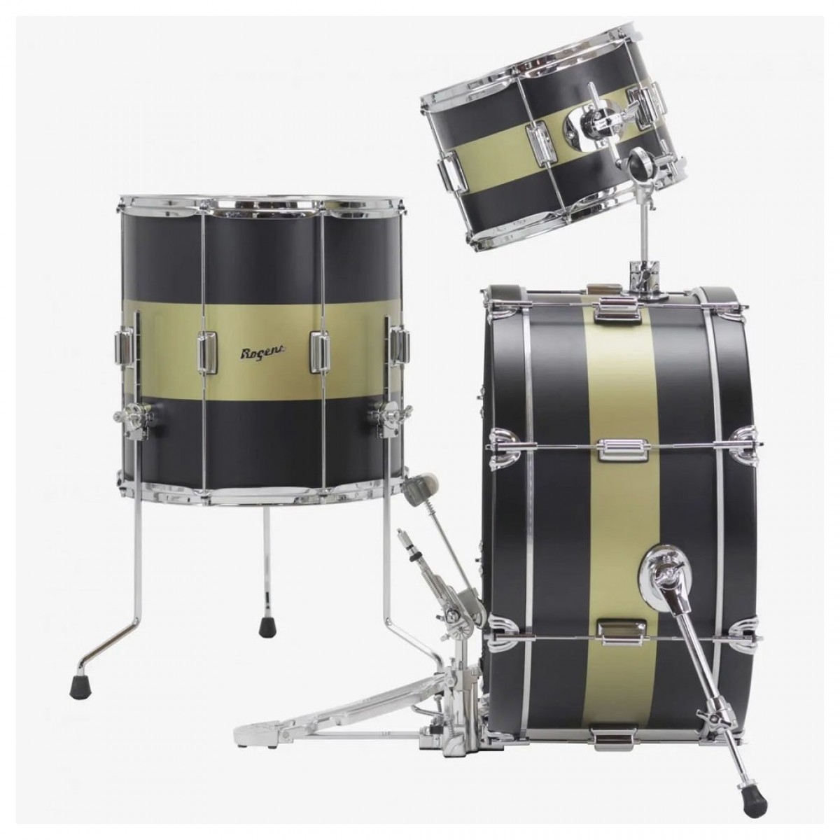 DISC Rogers Tower 22'' 3pc Shell Pack, Satin Black Gold Duco Lacquer na ...