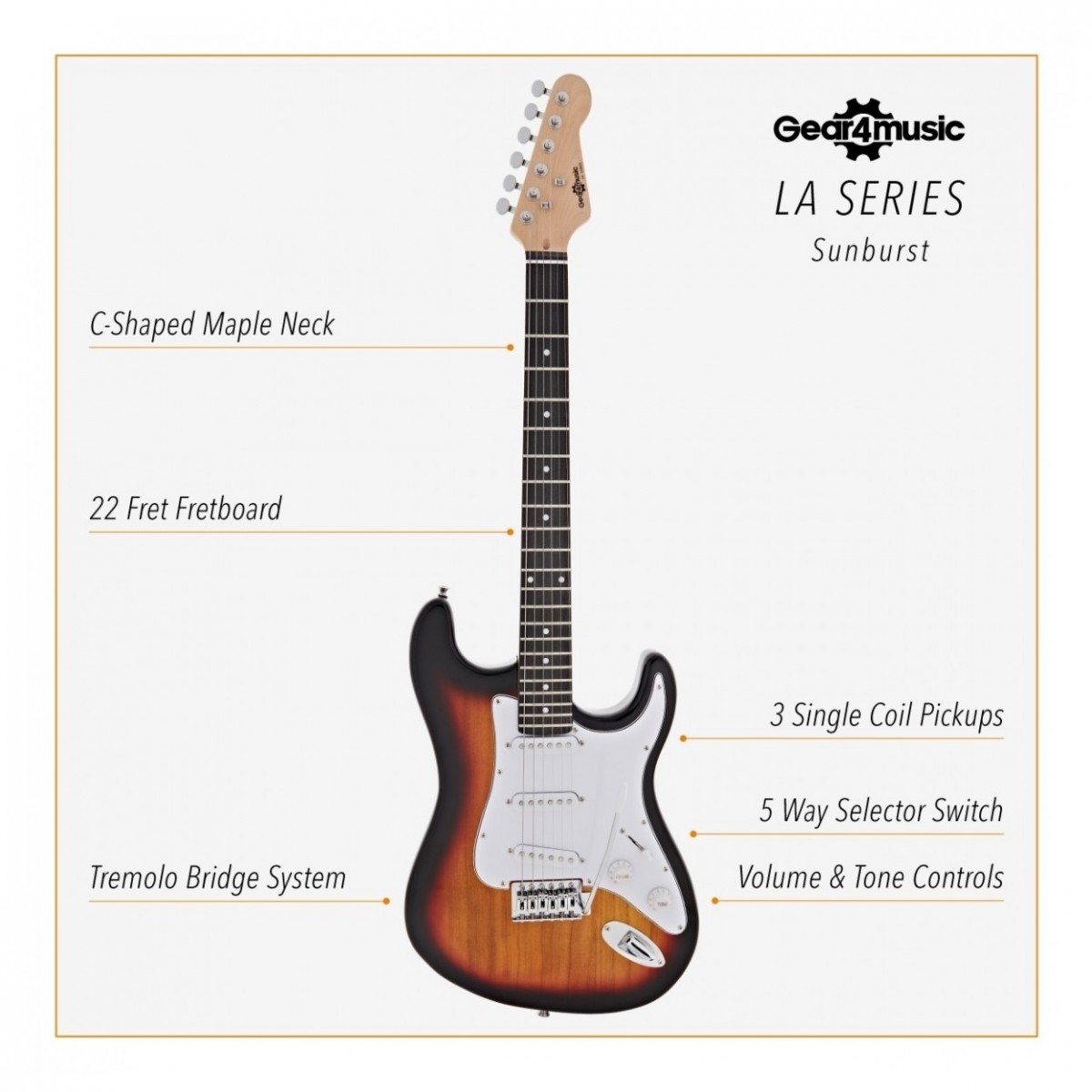 Electric Guitar Beginner Kit with 10W Amp LA by Gear4music Sunburst at ...