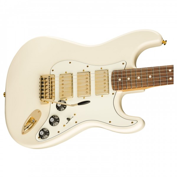 Fender FSR Mahogany Blacktop Strat HHH PF, Olympic White Gold HW at ...