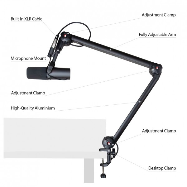 Trojan Pro Adjustable Broadcast Mic Boom Arm Stand at Gear4music