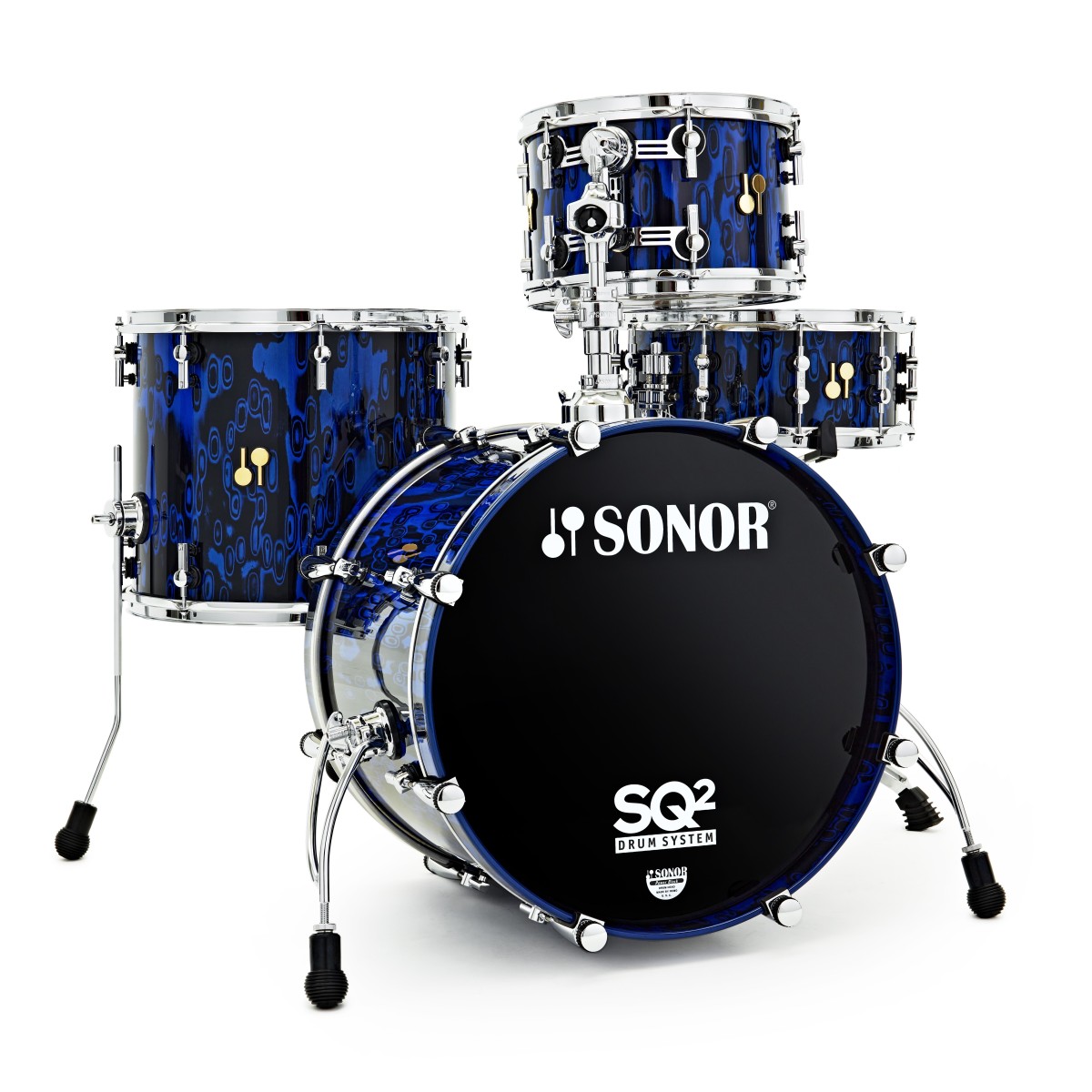 Sonor SQ2 Birch 4pc Shell Pack, Blue Tribal Veneer - Ex Demo at Gear4music
