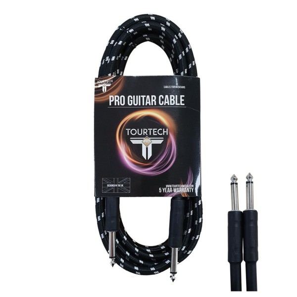 Tourtech Braided Black & Grey Straight Guitar Cable, 3m/10ft at Gear4music