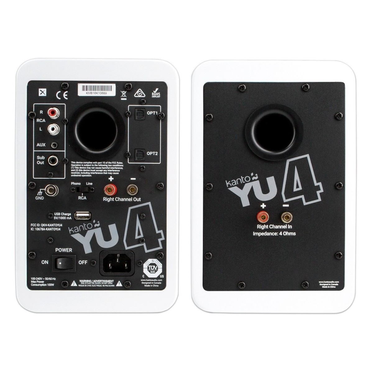 Kanto YU4 Powered Bookshelf Speakers with S4 Tilted Stands, White at Gear4music