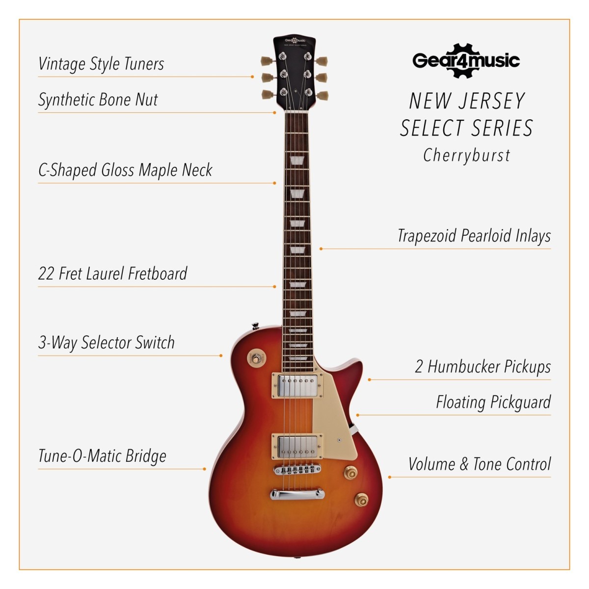 New Jersey Select Electric Guitar by Gear4music, Cherryburst at Gear4music