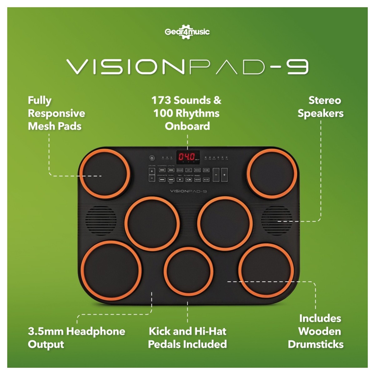VISIONPAD-9 Electronic Mesh Drum Pad at Gear4music