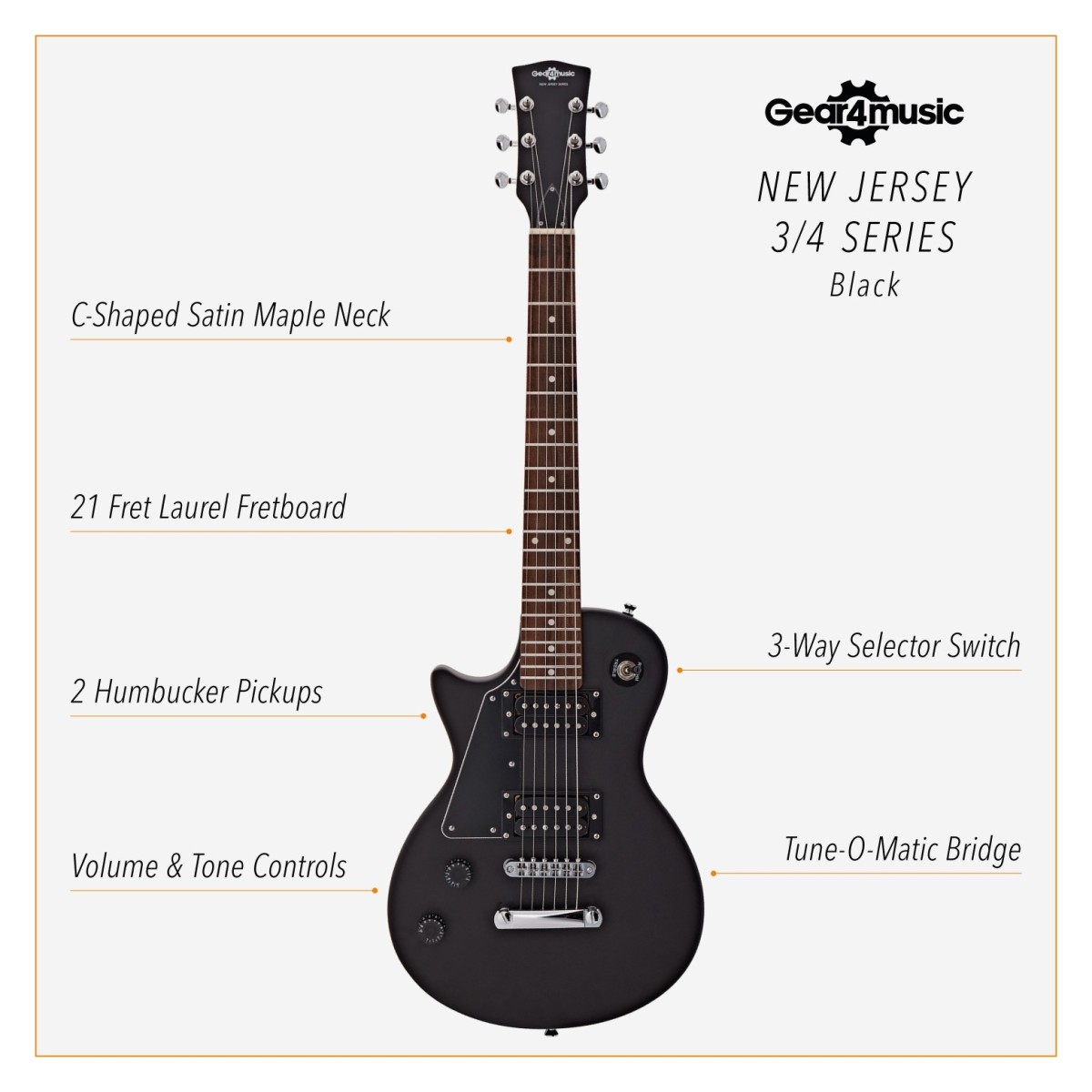 3/4 New Jersey Left Handed Electric Guitar Black, Mini Guitar Amp Pack ...