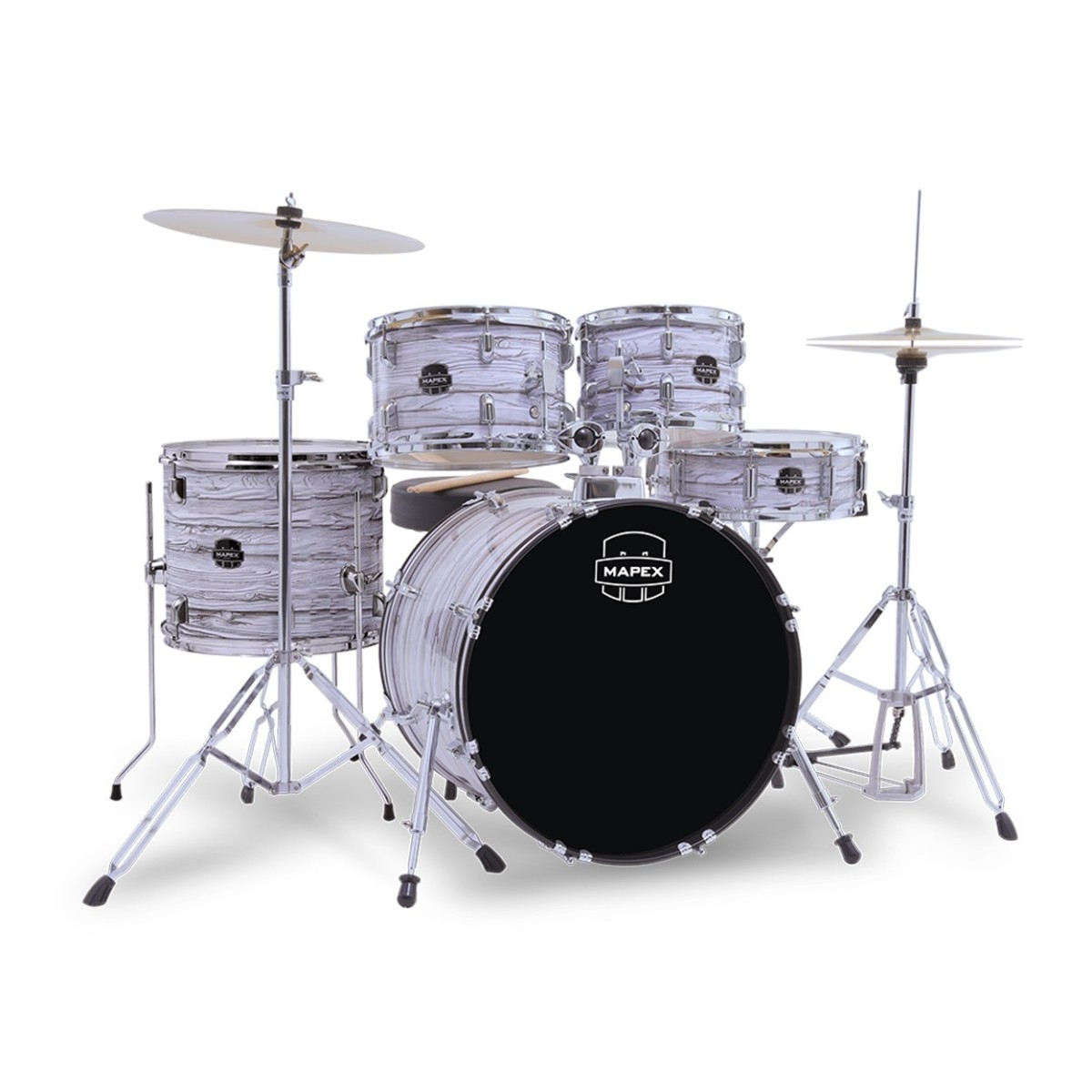 Mapex Comet Series Compact 20'' Fusion Drum Kit, White Marble at Gear4music