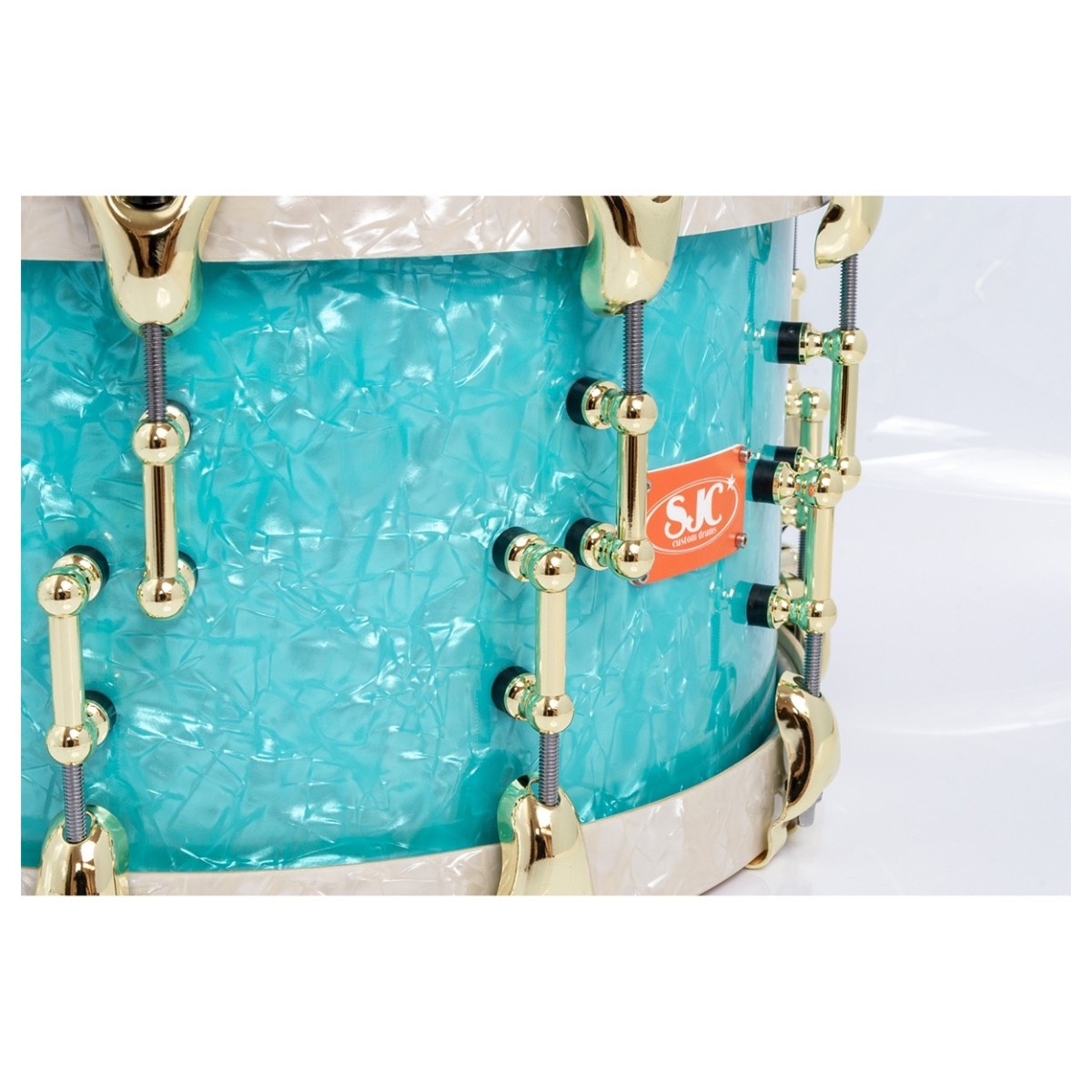 SJC Drums 14 x 8" Custom Snare, Aqua & Aged White Pearl at Gear4music