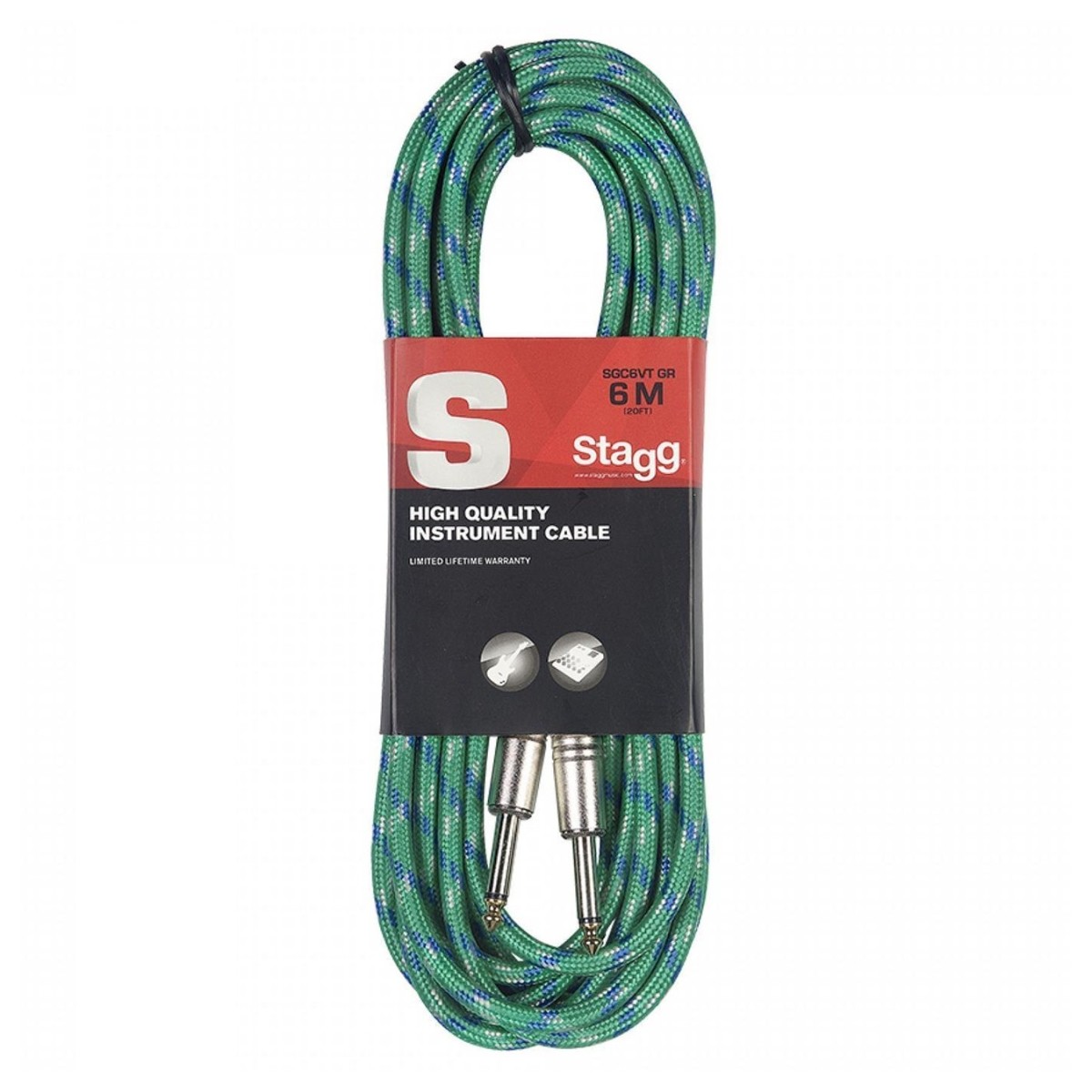 Stagg SGC Vintage Tweed Guitar Cable (6m/20ft), Green at Gear4music