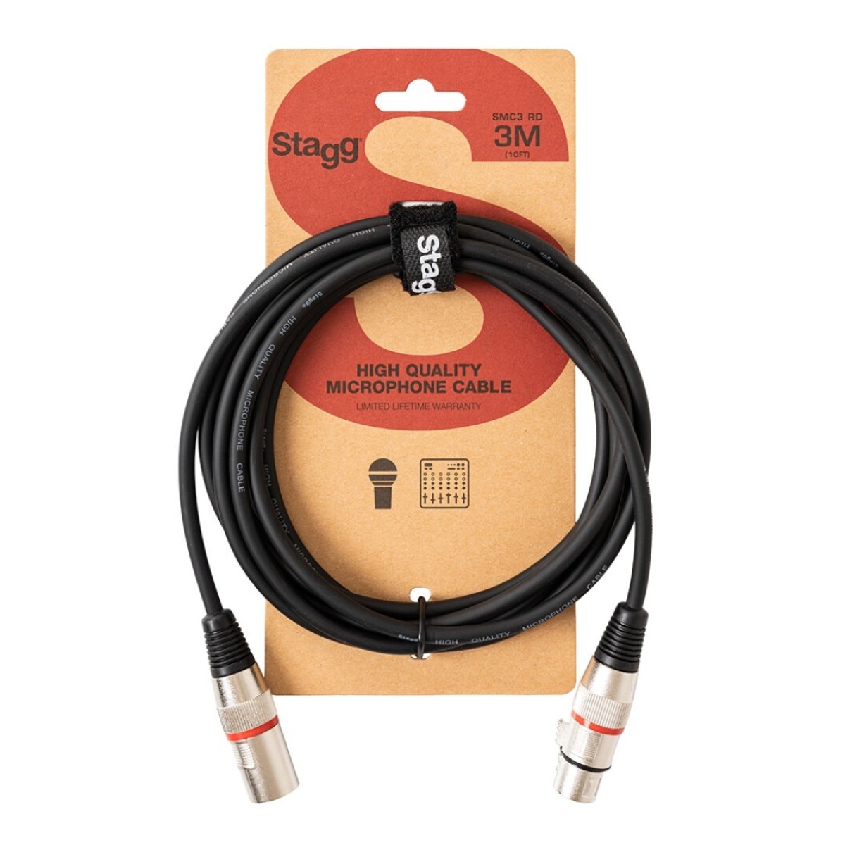 Stagg SMC XLR Microphone Cable, 3m/10ft, Red Ring at Gear4music