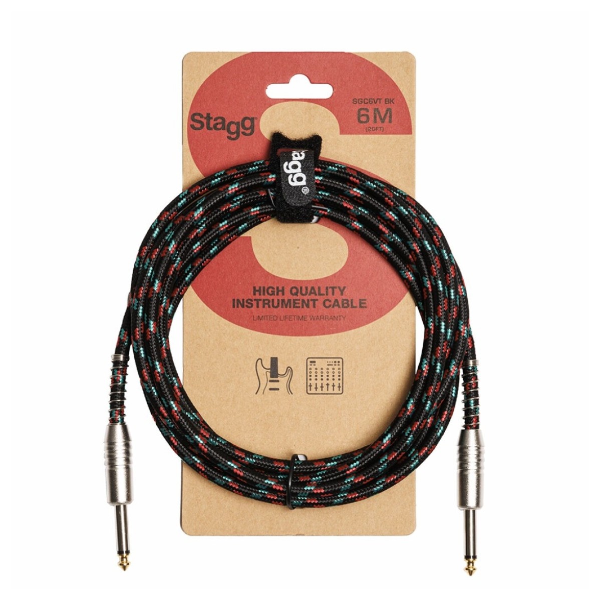 Stagg SGC Vintage Tweed Guitar Cable (6m/20ft, Black) - SGC6VT BK ...