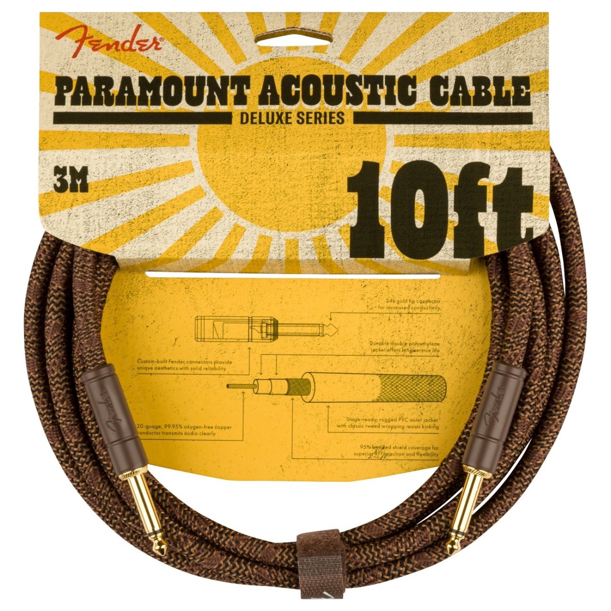 Fender Paramount Acoustic Instrument Cable, 3m/10ft, Brown at Gear4music