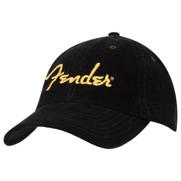 Fender Gold Spaghetti Logo Corduroy Baseball Hat, Black, One Size at ...