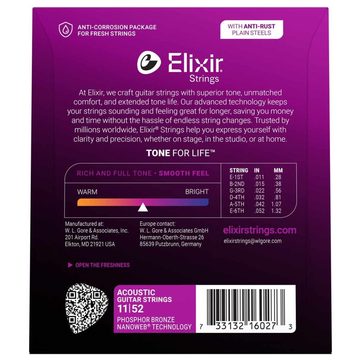 Elixir 16027 NANOWEB Custom Light Phosphor Bronze 11-52 | Gear4music