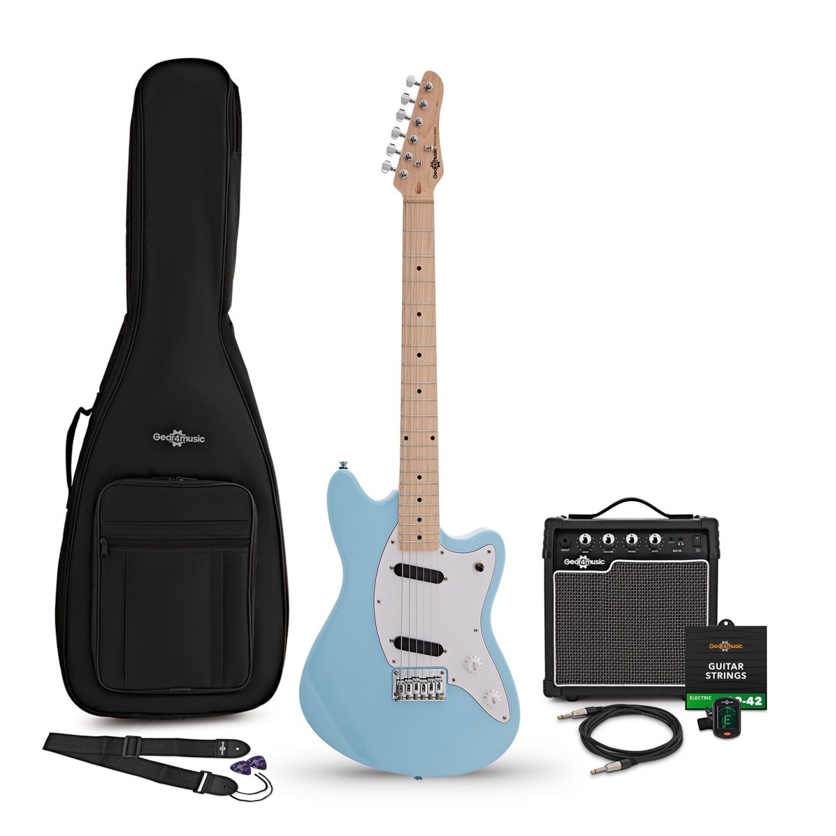 Seattle Electric Guitar Blue, 10W Guitar Amp & Accessory Pack at Gear4music