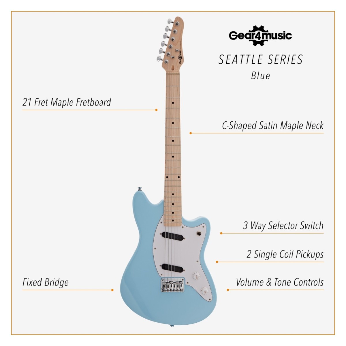 Seattle Electric Guitar by Gear4music, Blue at Gear4music