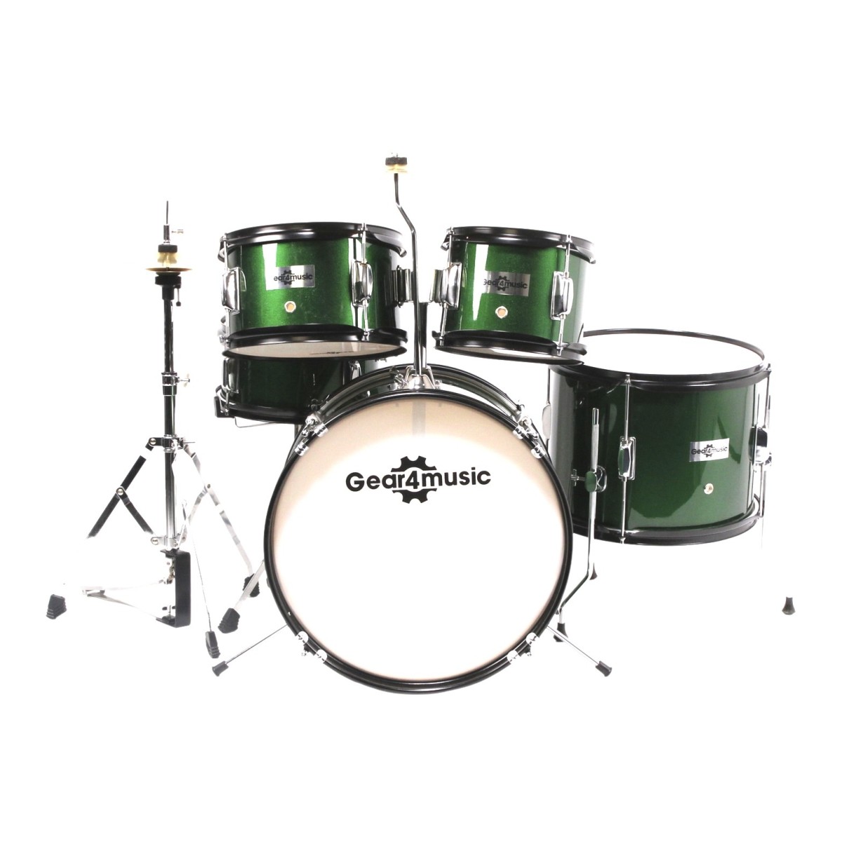 Junior 5 Piece Drum Kit by Gear4music, Green - Secondhand at Gear4music