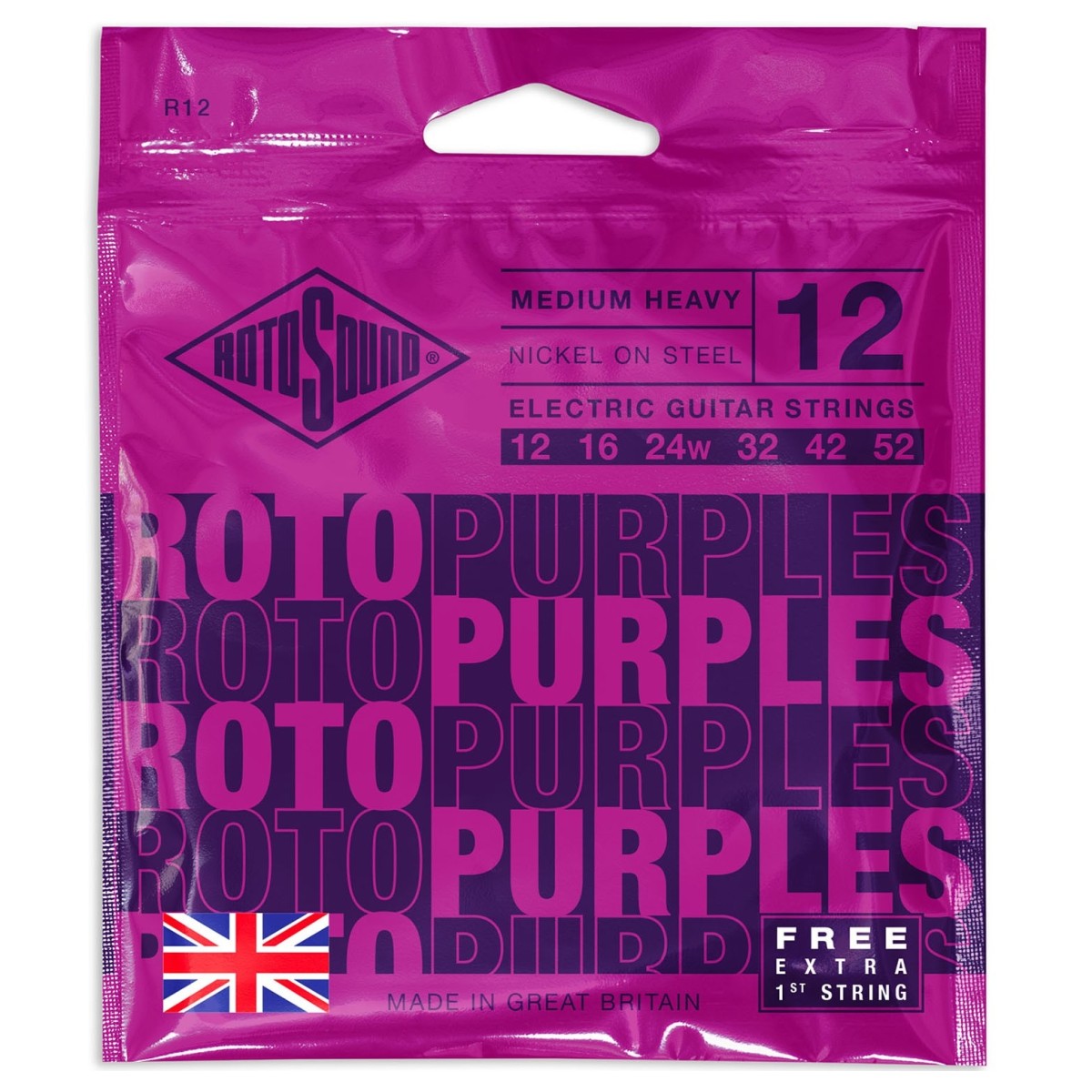 Rotosound R12 Roto Purple Nickel Electric Guitar Strings, 12-52 at ...