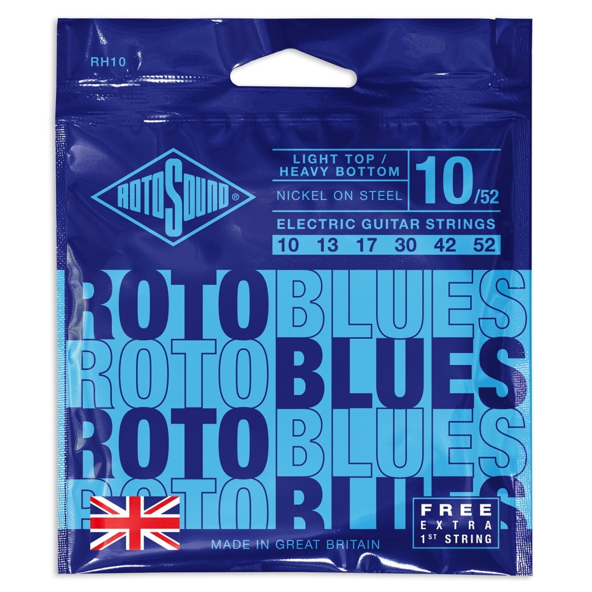 Rotosound RH10 Roto Blue Hybrid Nickel Electric Guitar Strings, 10-52 ...