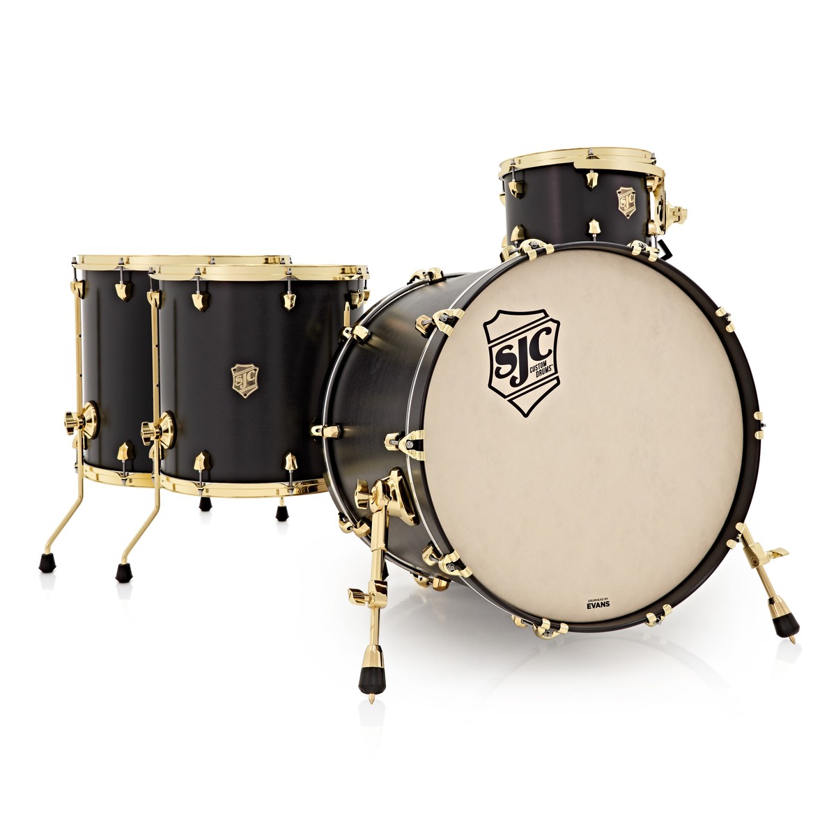 SJC Drums Tour 22" kit di 4 fusti, Nero con HW in ottone | Gear4music