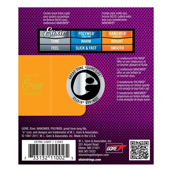 Elixir 11002 NANOWEB Extra Light Acoustic Guitar Strings, 10-47 at ...