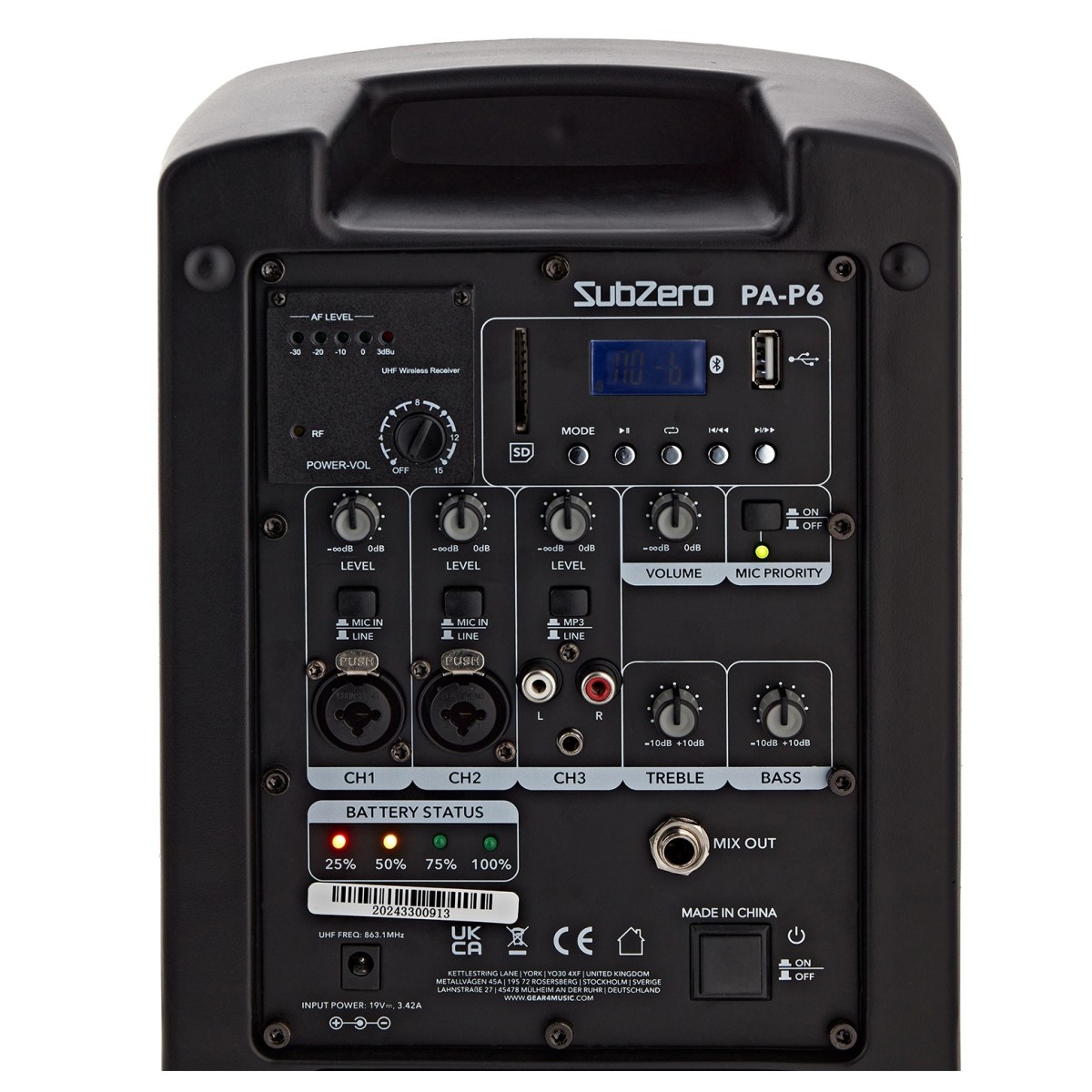 SubZero SZPA-P6 bærbart PA-system med digital medieafspiller + trådløs ...