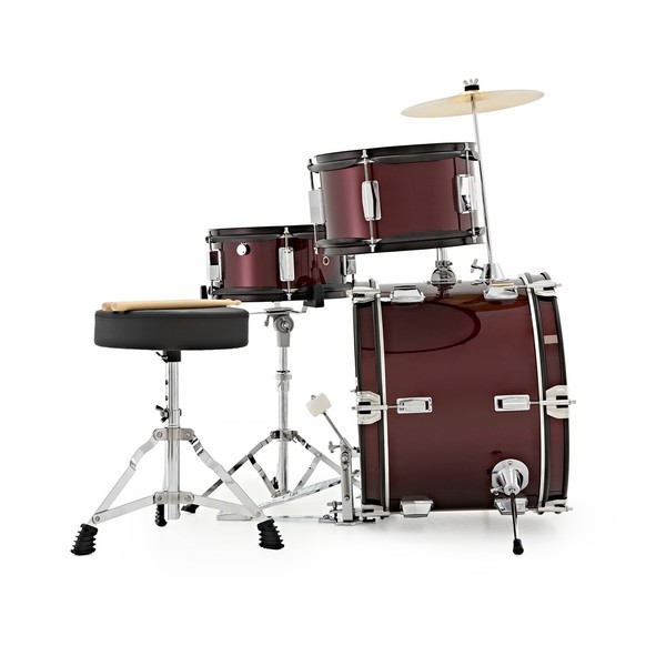 Junior 3 Piece Drum Kit by Gear4music, Wine Red at Gear4music