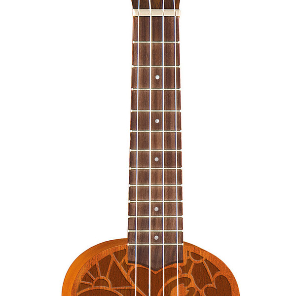 Luna Peace Love Soprano Ukulele, Etched 60s Design at Gear4music