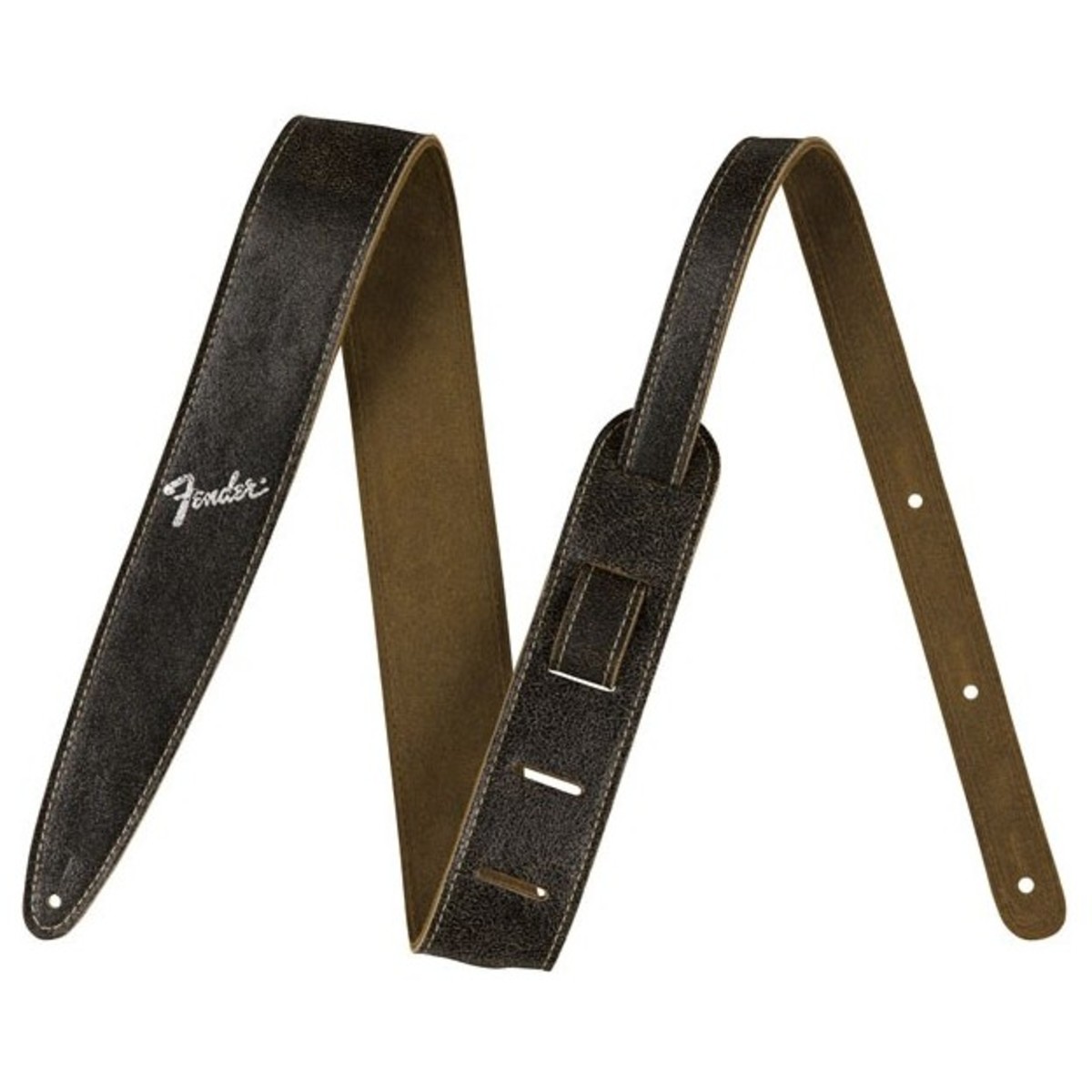 DISC Fender Distressed Leather 2" Strap, Black - Nearly New at Gear4music