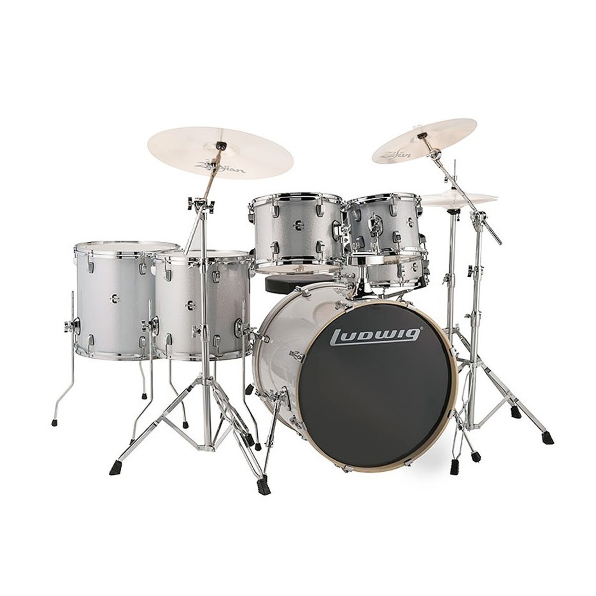 DISC Ludwig Evolution 22'' 6pc Drum Kit w/ Hardware, Silver/White ...