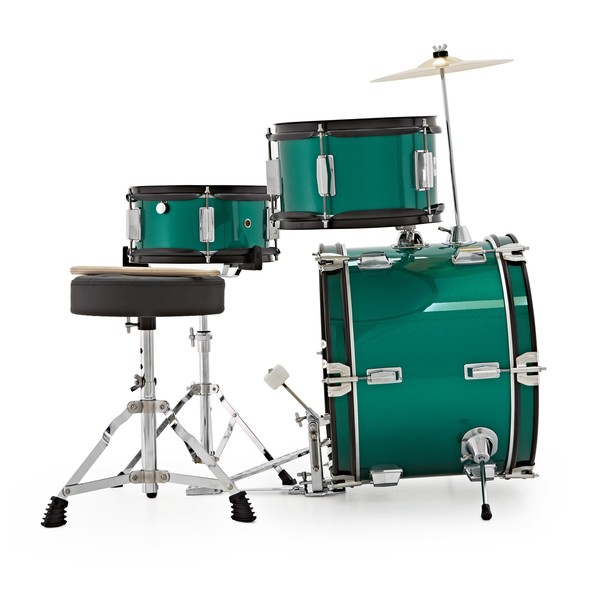 Junior 3 Piece Drum Kit by Gear4music, Green at Gear4music