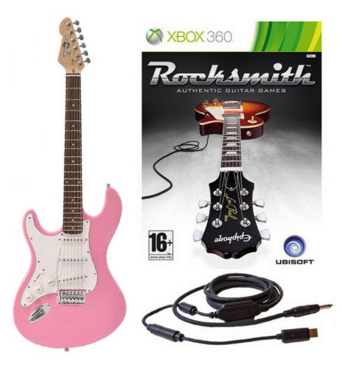 Rocksmith Xbox 360 + LA Electric Guitar, Pink, Left Handed at Gear4music