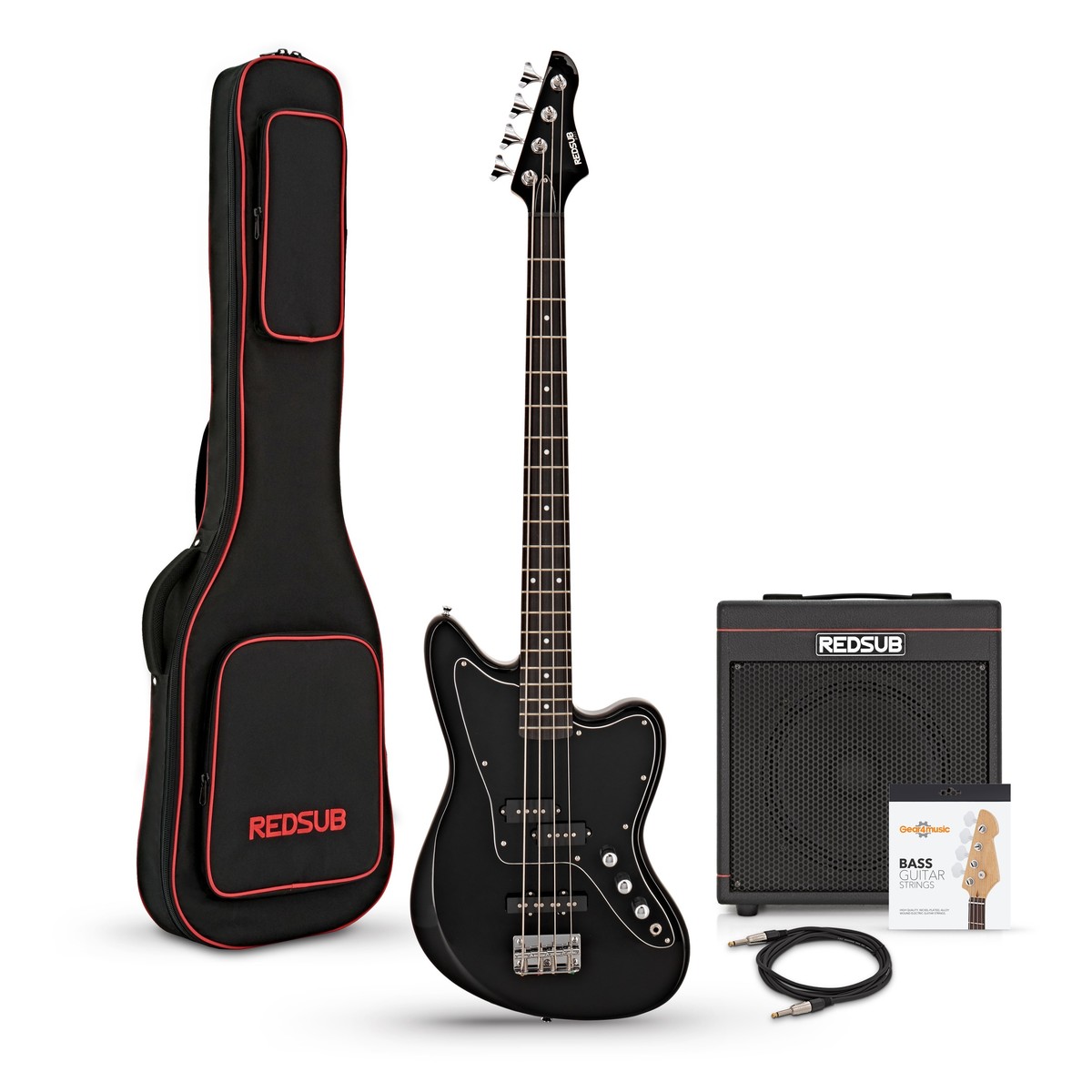 DISC RedSub SF Bass Guitar and BA-30 Amp Bundle, All Black at Gear4music