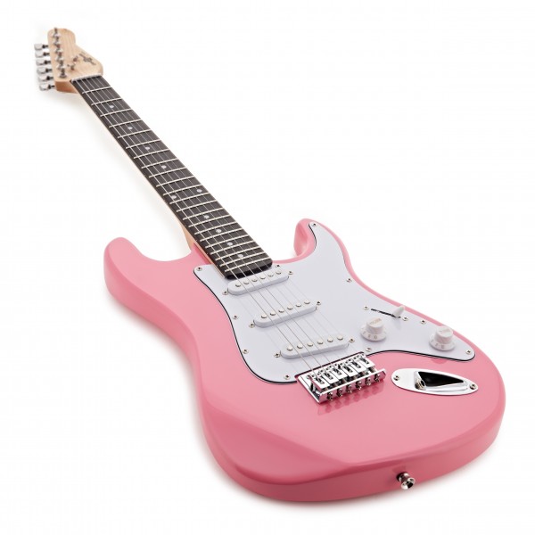 3/4 LA Electric Guitar Pink, Mini Guitar Amp Pack at Gear4music
