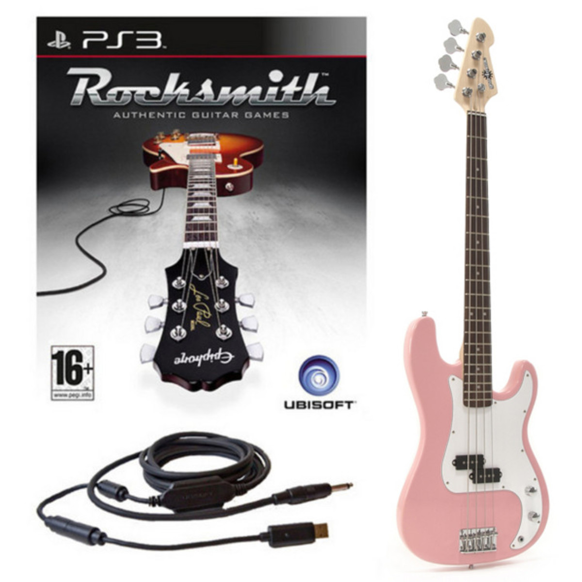 DISC Rocksmith PS3 + LA Bass Guitar, Pink | Gear4music