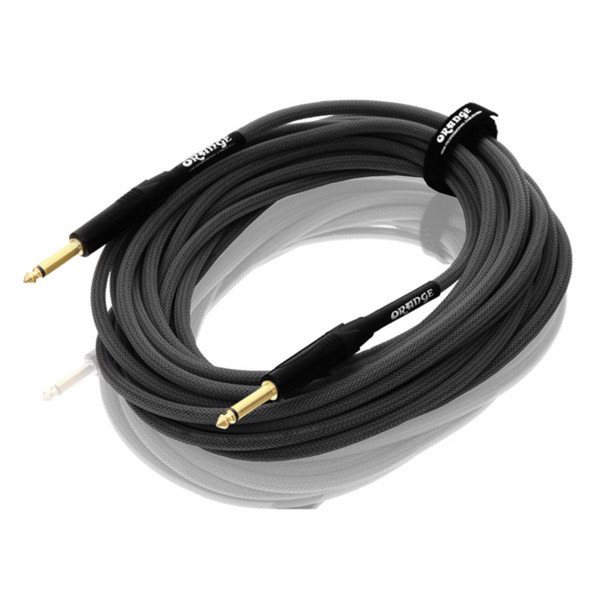 Orange 30 ft Instrument Cable, Black Woven at Gear4music