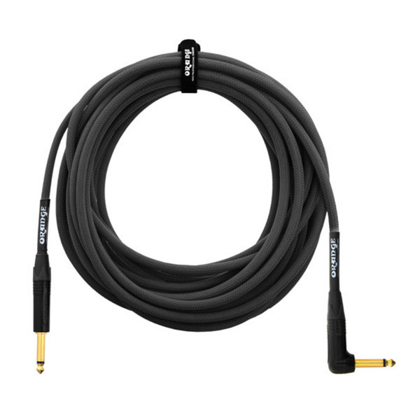 Orange 30 ft Instrument Right Angle Cable, Black Woven at Gear4music
