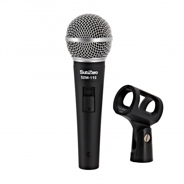 SubZero Dynamic Vocal Microphone with Switch, 3x Straight Stand Pack at Gear4music