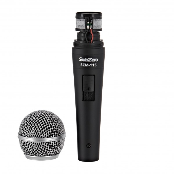 SubZero Dynamic Vocal Microphone with Switch, 3x Straight Stand Pack at Gear4music