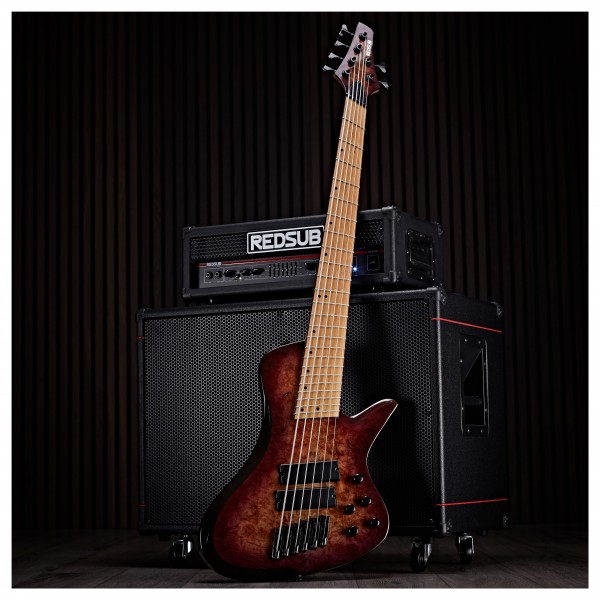RedSub Coliseum Fanned Fret 6-String Bass, Purple Burl Burst at Gear4music