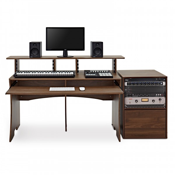 3 Tier Pro Audio Studio Desk + Rack Cabinet, Walnut at Gear4music