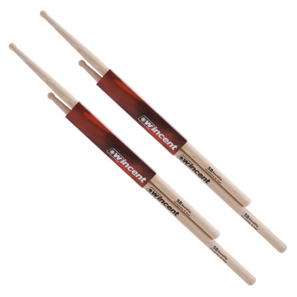 Wincent Hickory 5B Round Tip Drumsticks, 2pk at Gear4music