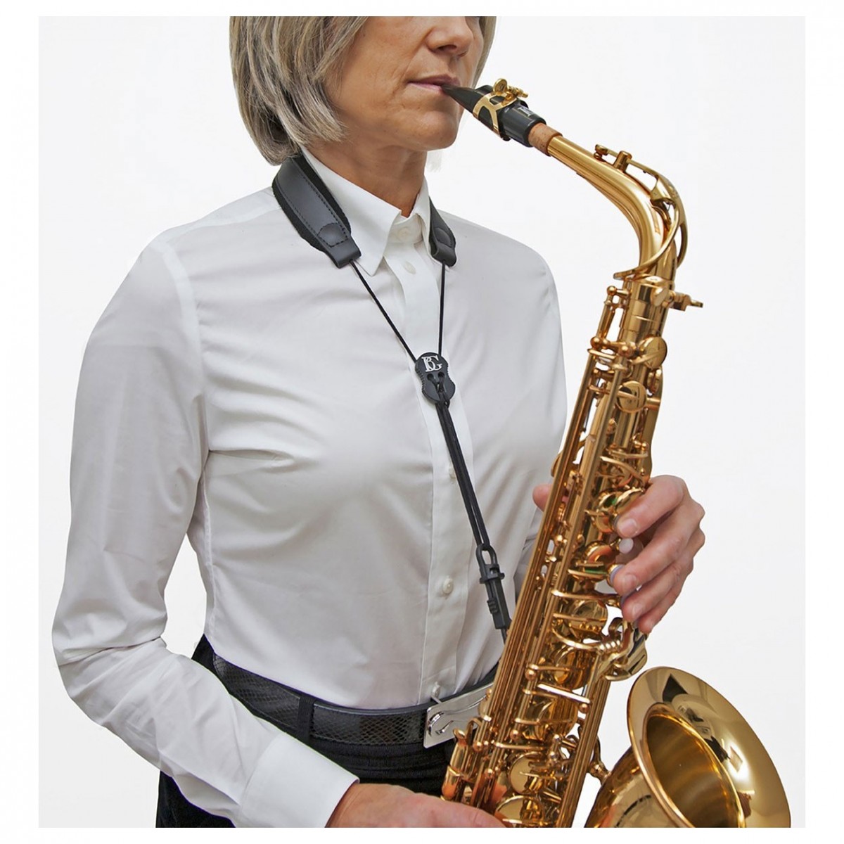 OFFLINE BG Alto Saxophone Leather Strap, Plastic Snap Hook, S at Gear4music