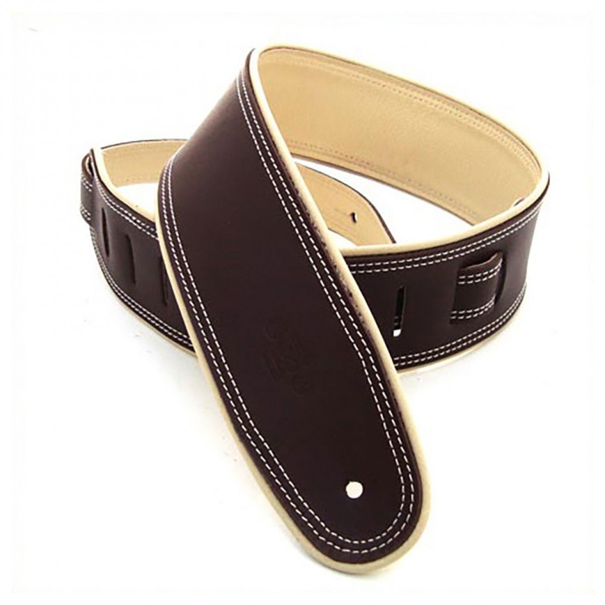 DSL GEP25 Rolled Edge 2.5" Guitar Strap, Beige / Dark Brown at Gear4music